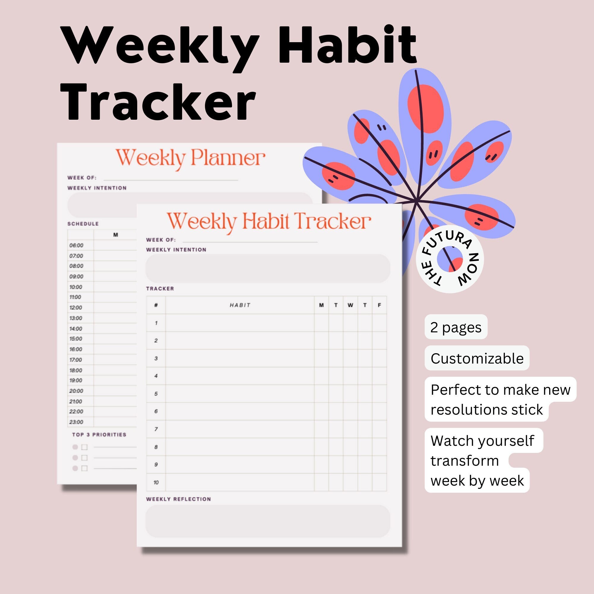 Printable Digital Weekly Habit Tracker PDF Templates | Editable Weekly ...