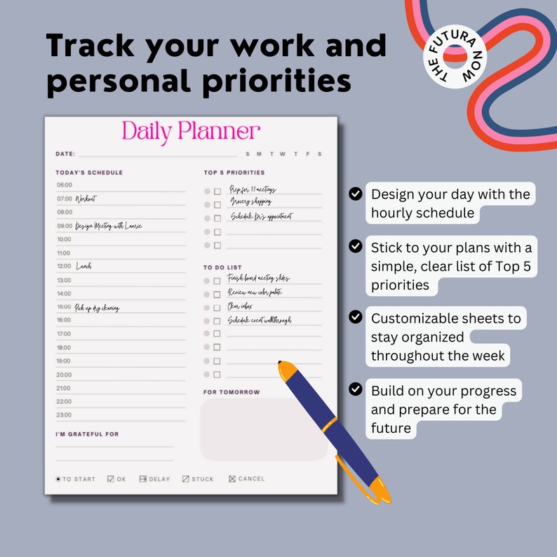 Printable Digital Daily Planner PDF Templates | Editable Daily Schedule ...