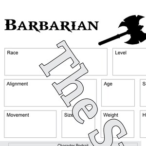Barbarian Character Sheet, Dungeons and Dragons 5E (PDF, Digital ...
