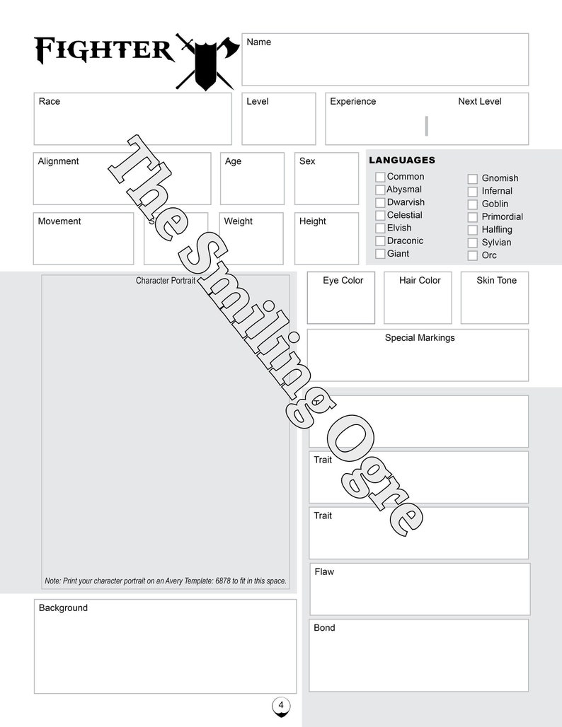 Fighter's Class-specific Character Record (PDF, Digital Download ...