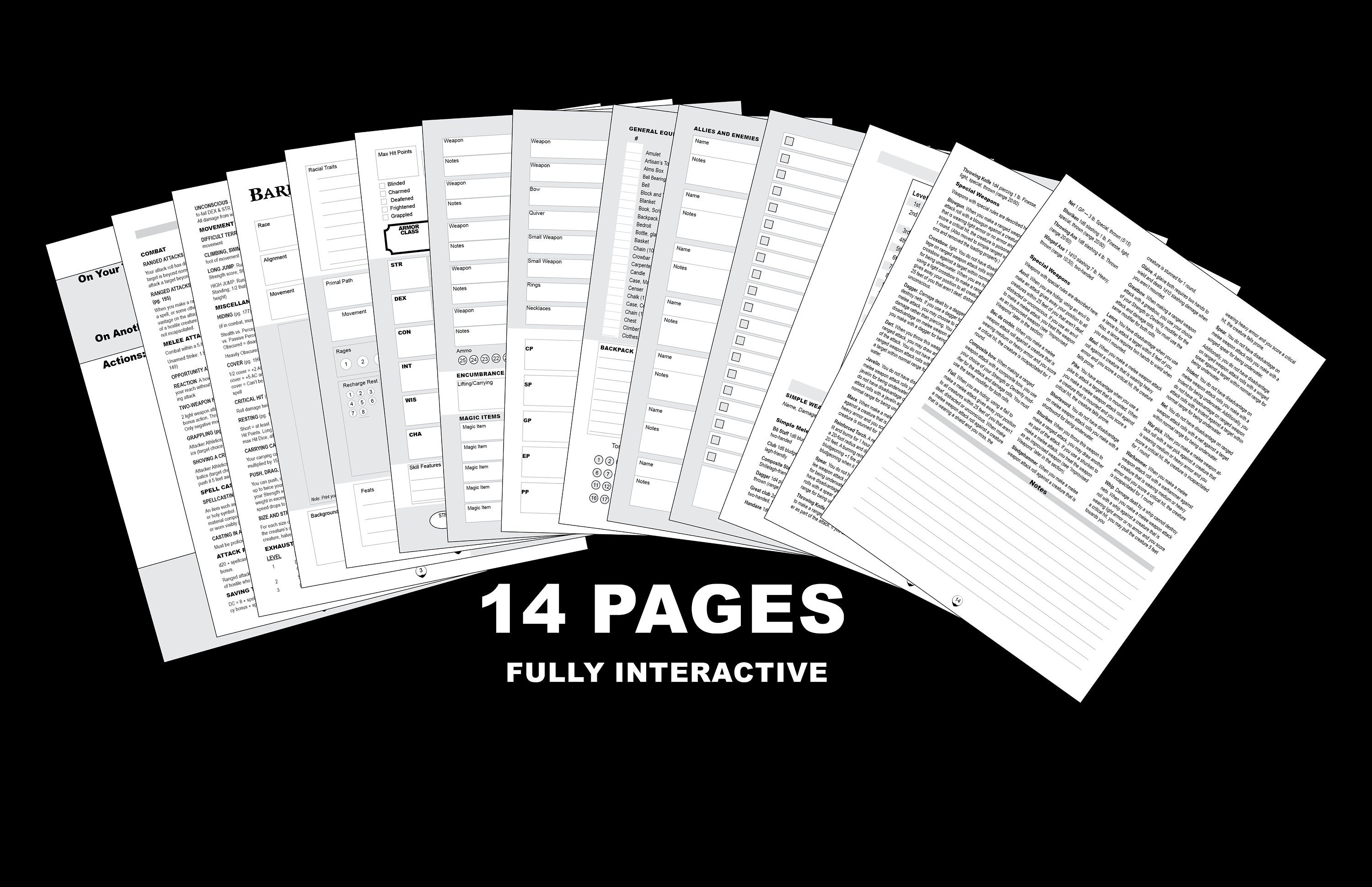 Barbarian Class-specific Character Reference Sheet (PDF, Fully ...