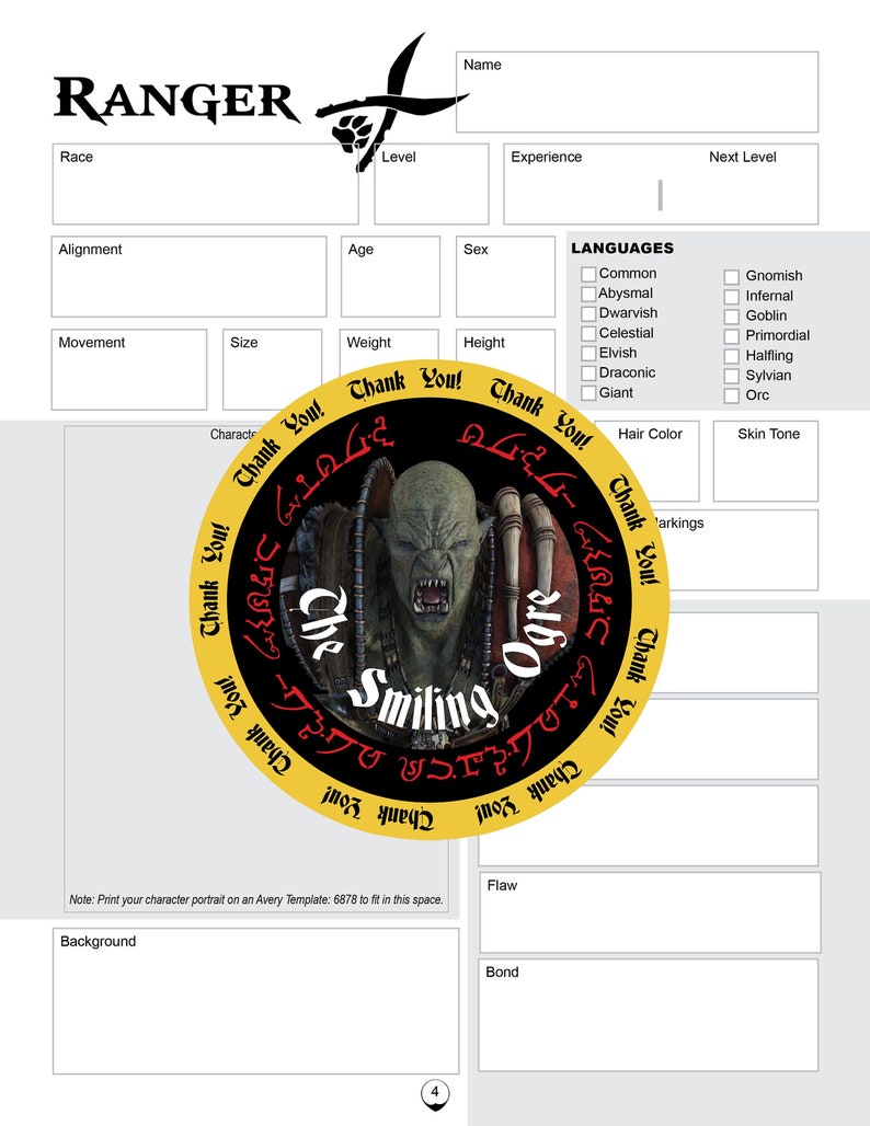 Ranger's Class-specific Character Record (PDF, Digital Download) Fully ...