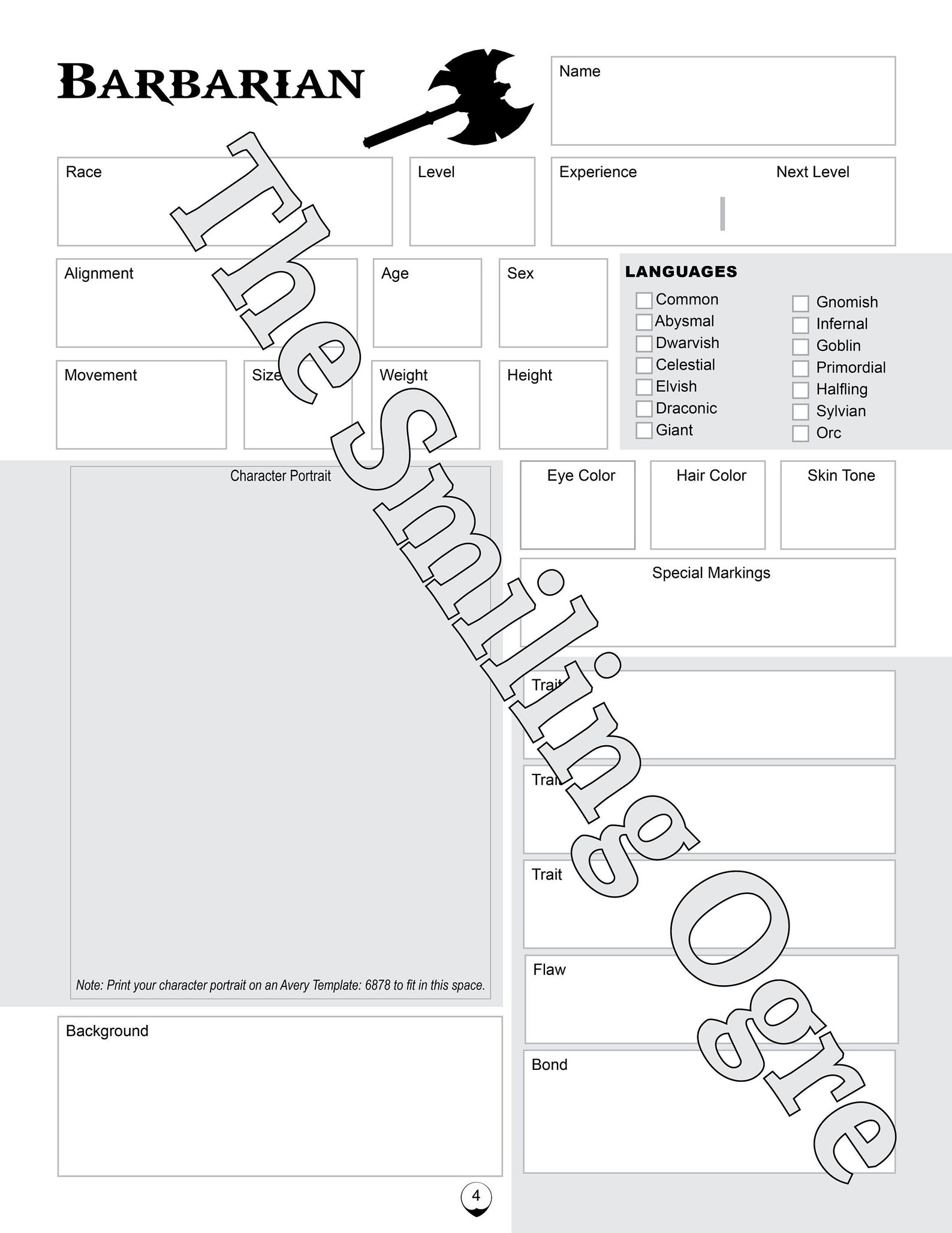 Barbarian Character Sheet, Dungeons and Dragons 5E (PDF, Digital ...
