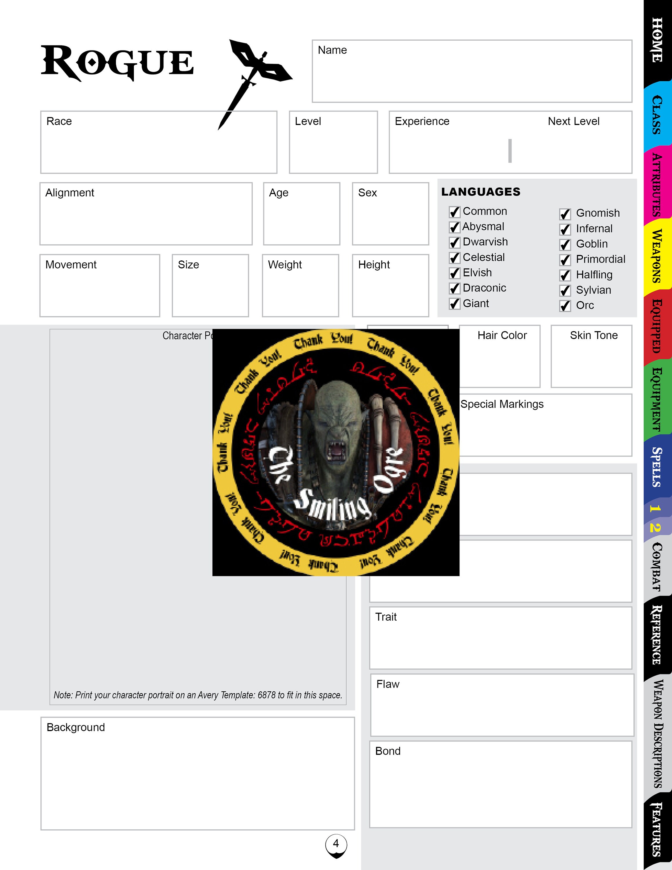 Rogue's Class-specific Character Record (PDF, Digital Download) Fully ...