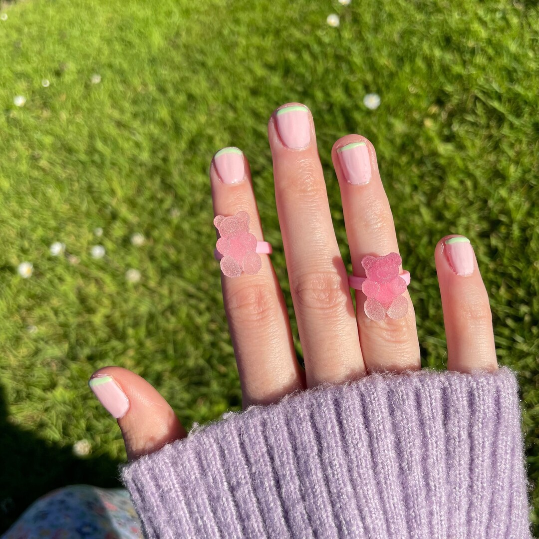 Kawaii Ombre Pink Teddy Bear Candy Ring With Adjustable Ring - Etsy