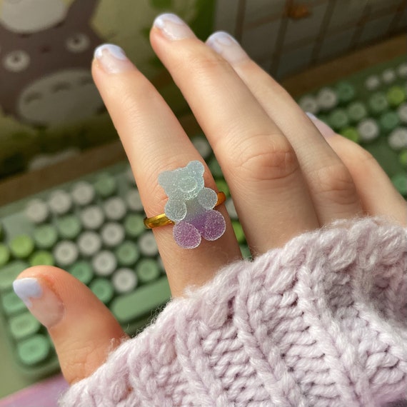 Kawaii Ombre Purple & Blue Teddy Bear Candy Ring With - Etsy