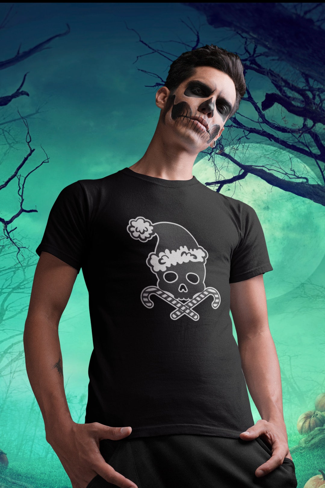 Jolly Roger, Santa Skull and Cross Candy Canes T-shirt - Etsy