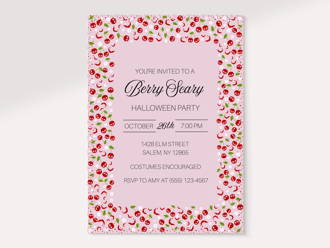 Berry Scary Cherry Halloween Party Invitation Template Canva Digital ...