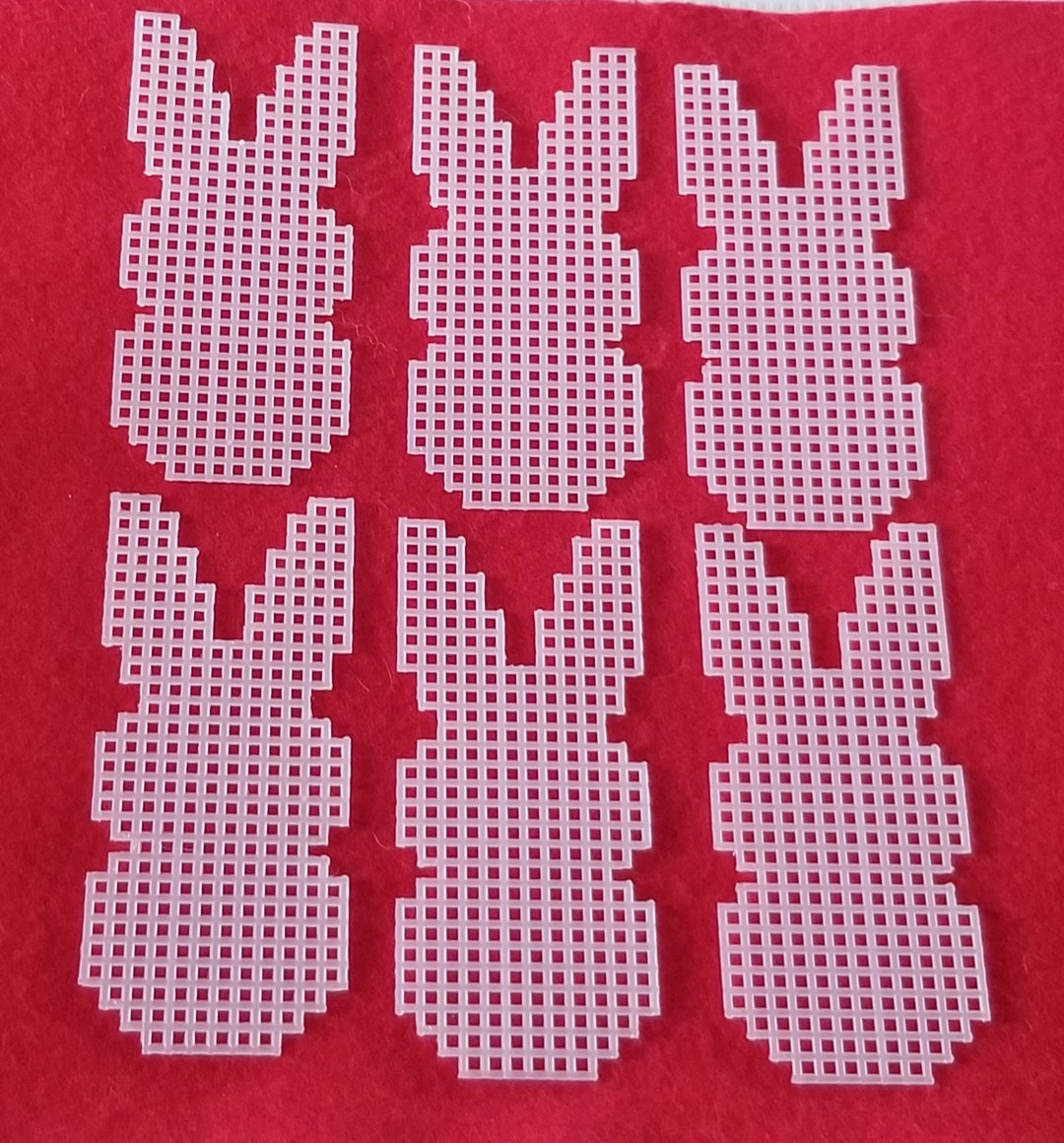 Set or 6 Peeps Bunnies Plastic Canvas Cut Outs, Needlepoint Craft. 6 Bunny Craft. Easter Garland ...