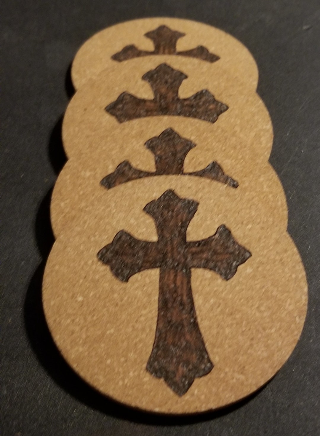 Cross Hand Burned Cork Coasters, Set of 4. - Etsy