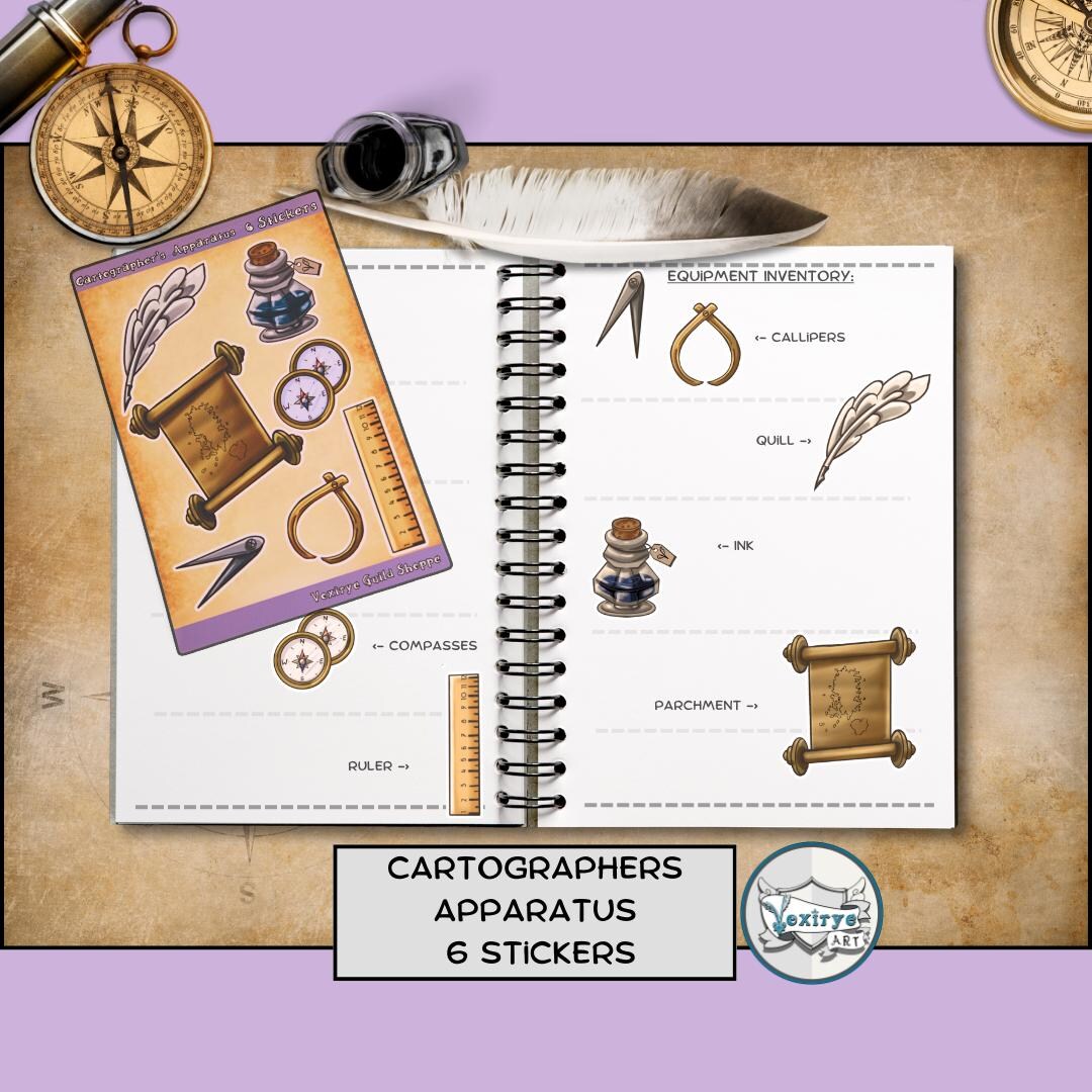 Cartographer Apparatus Sticker Sheet Gift for Friend Fantasy Gift for ...