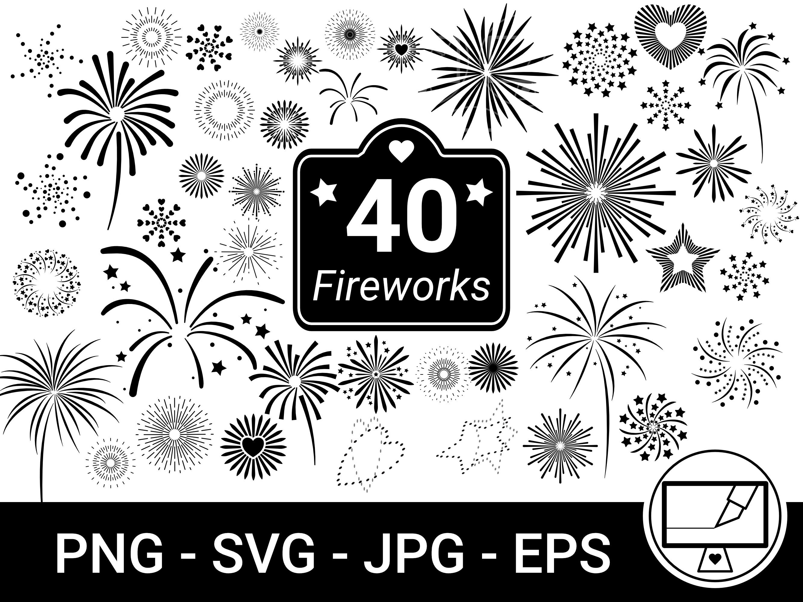 Fireworks SVG PNG Eps Jpg Cutfile - Cricut Silhouette Digital Download ...
