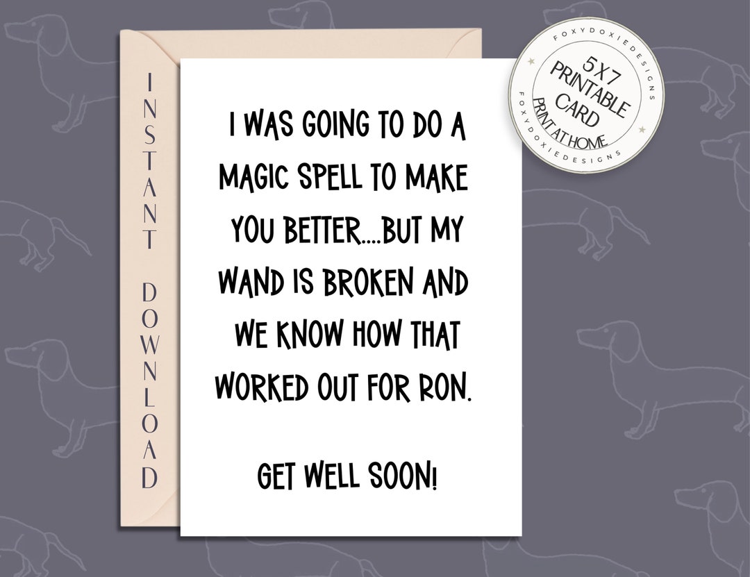 Magical Wand Funny Get Well Cards for Kids Printable, Funny Wizard ...