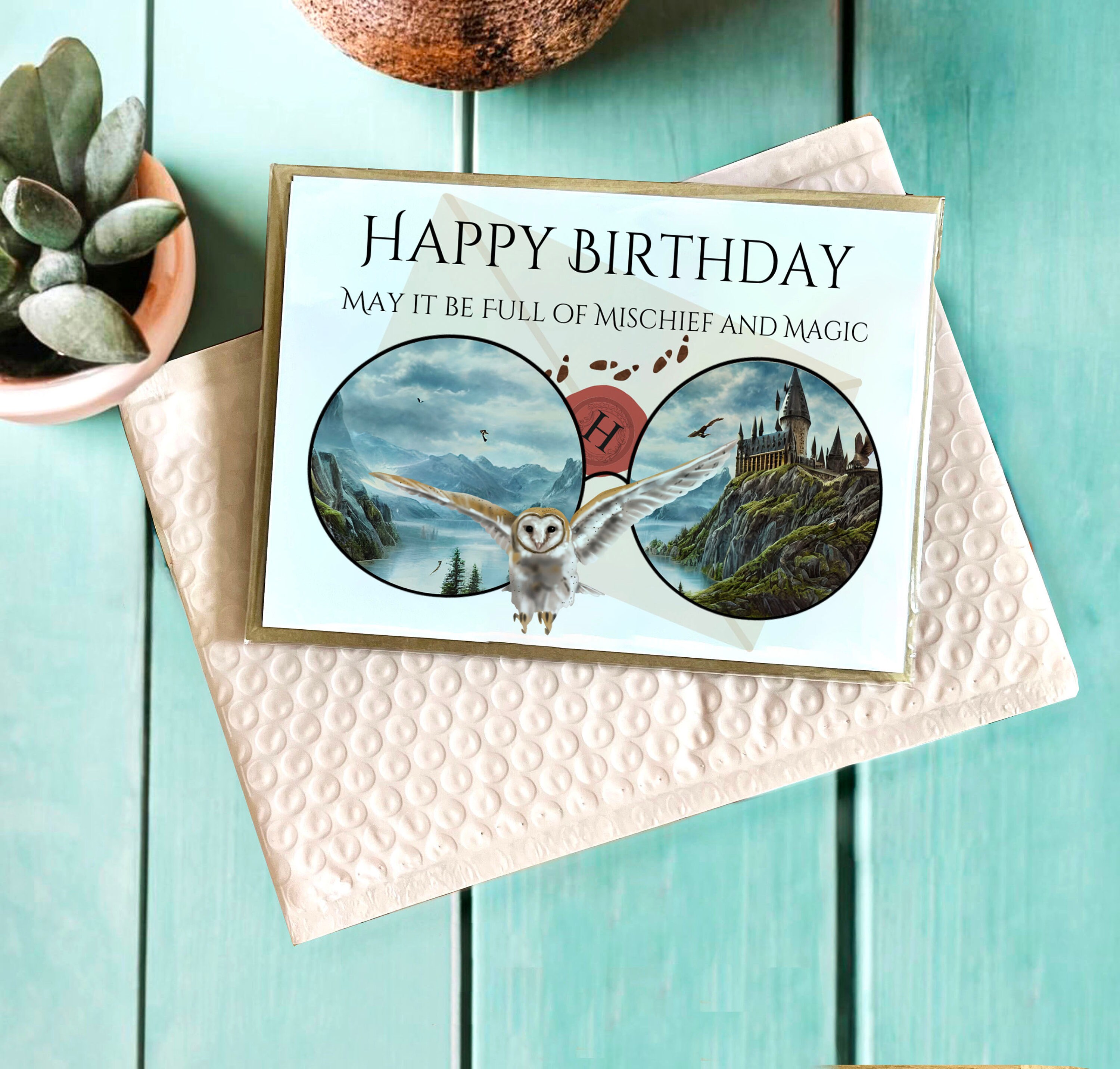 Wizard Birthday Card for Kids Magical Wizard Castle Book Lover Birthday ...