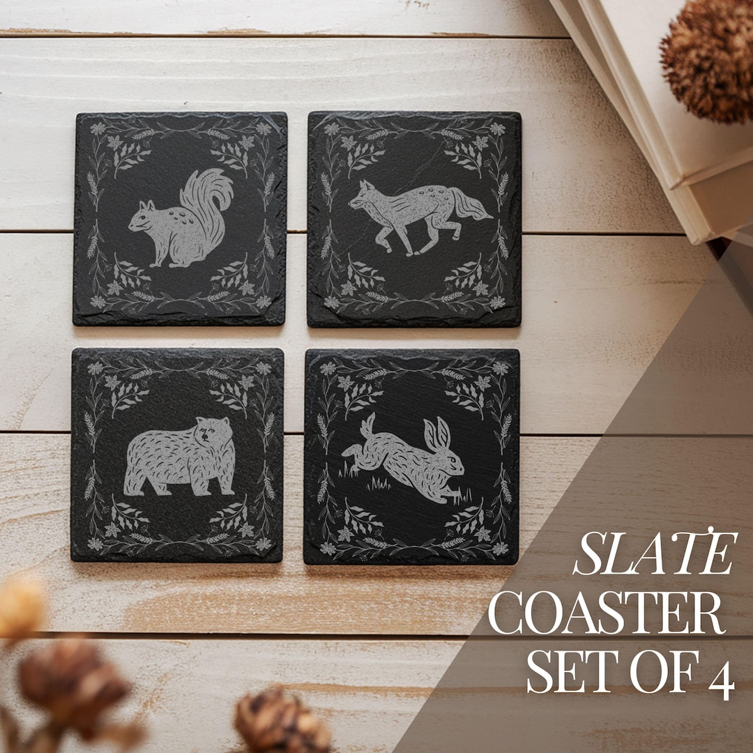 Rustic Woodland Coaster Set of 4 Coasters Engraved Slate Coasters ...