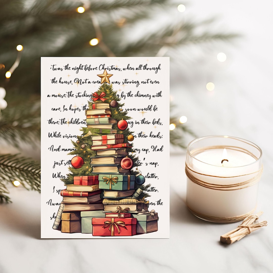 Book Christmas Card for Book Lover Card for Christmas Gift Twas the ...