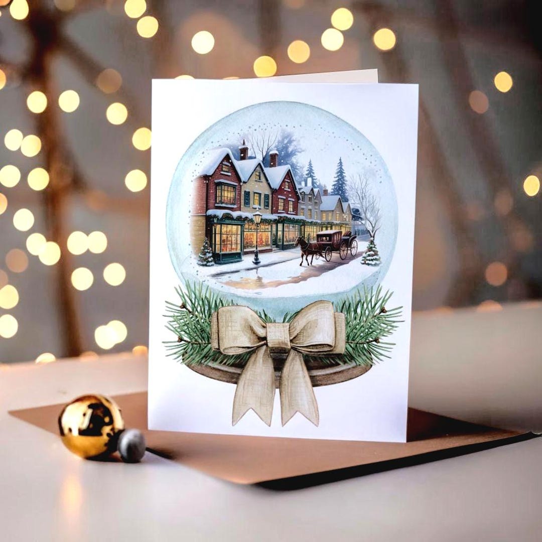 Holiday Snow Globe Christmas Cards Sets Winter Scene Christmas Cards ...