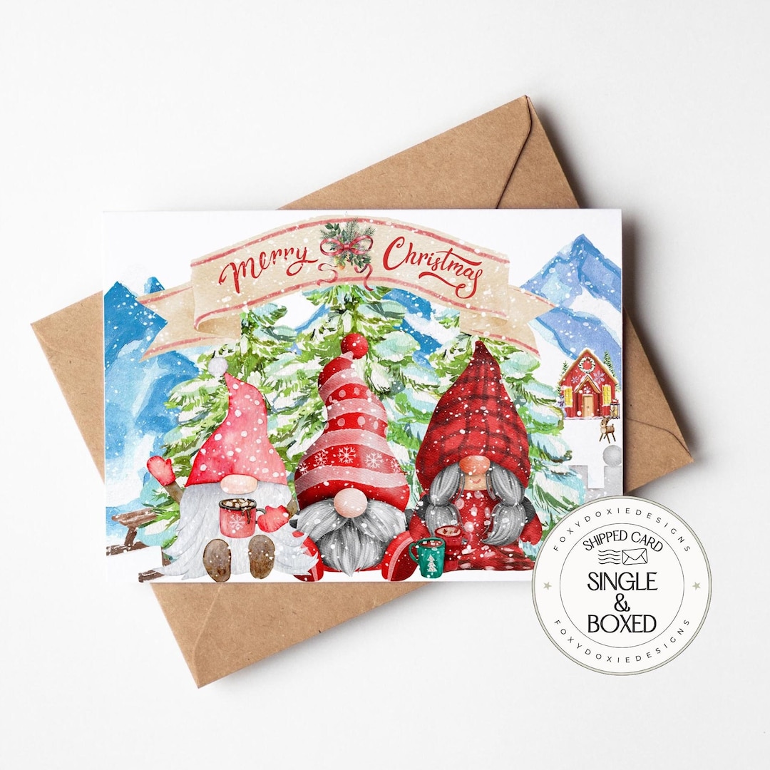 Merry Christmas Gnome Holiday Card, Nordic Gnome Christmas Card ...