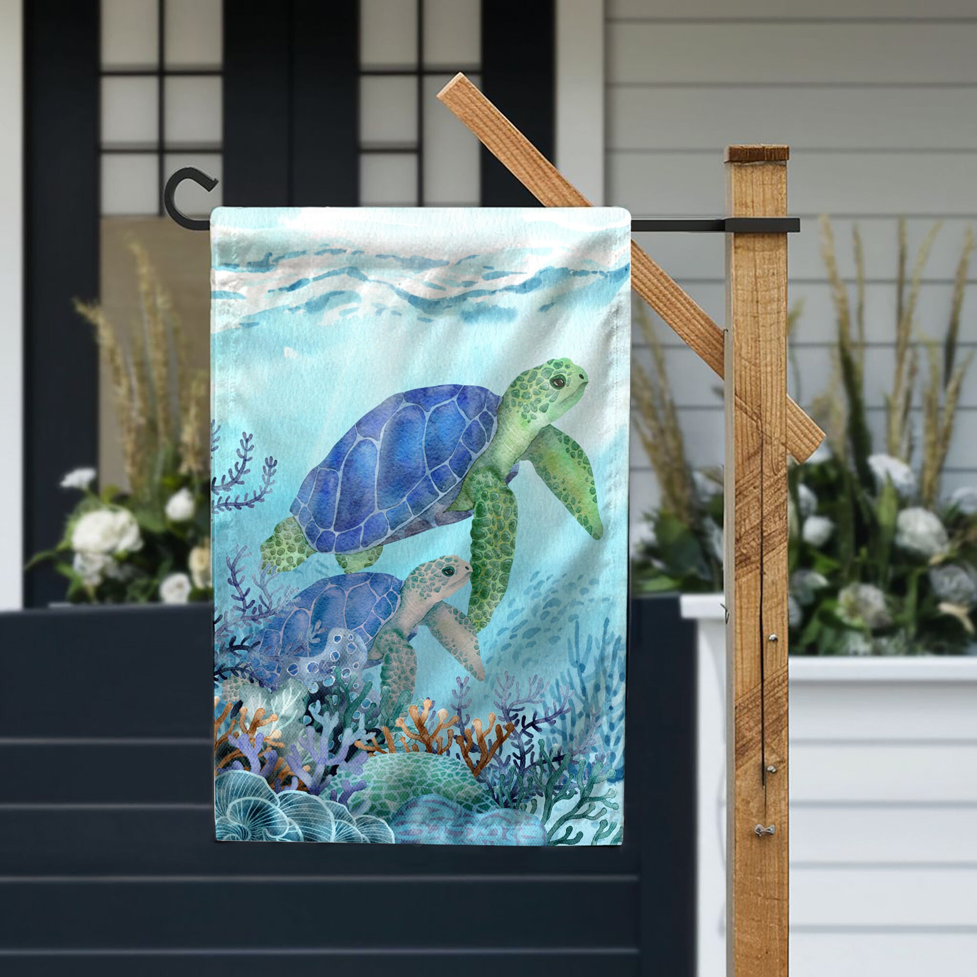 Sea Turtle Decor Ocean Flag Beach House Flag Double Sided Garden Flag ...