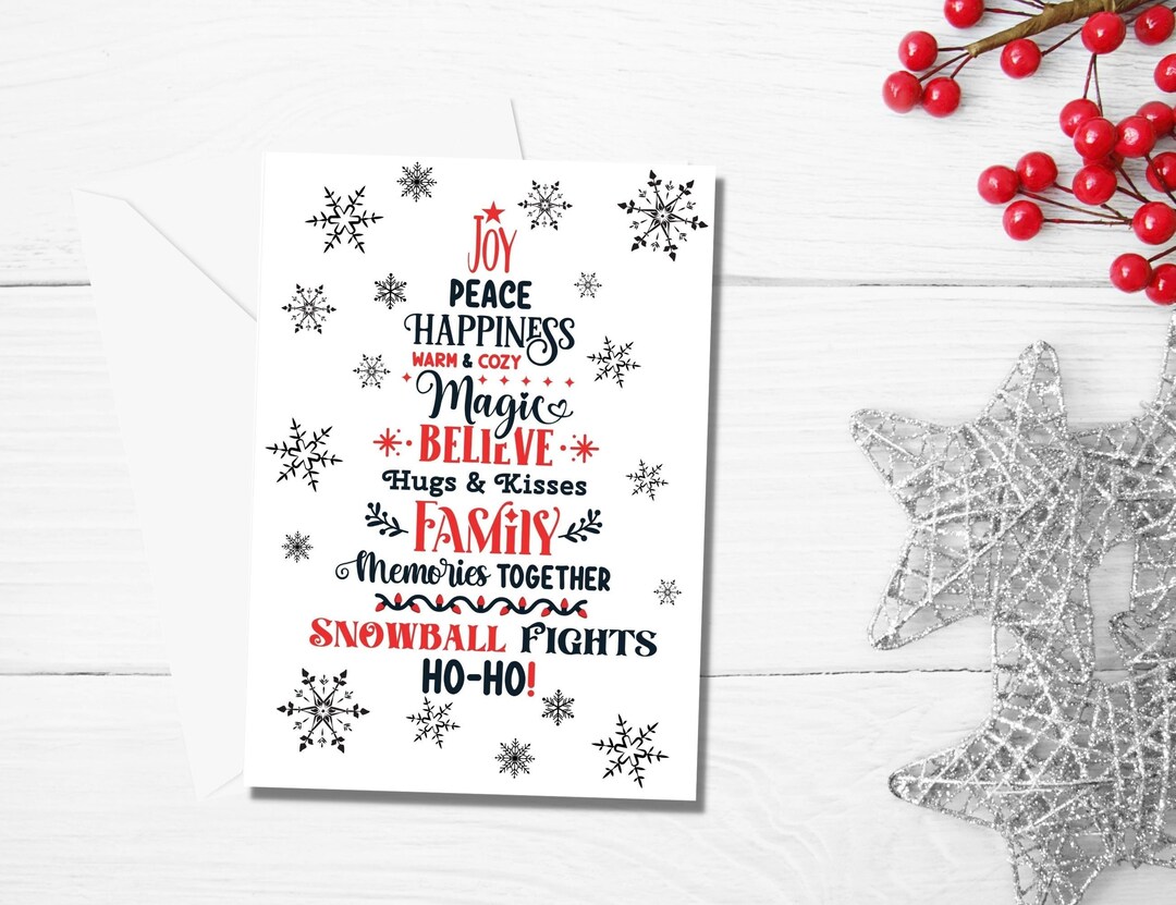 Printable Christmas Card Word Art Tree Merry Christmas Card - Etsy