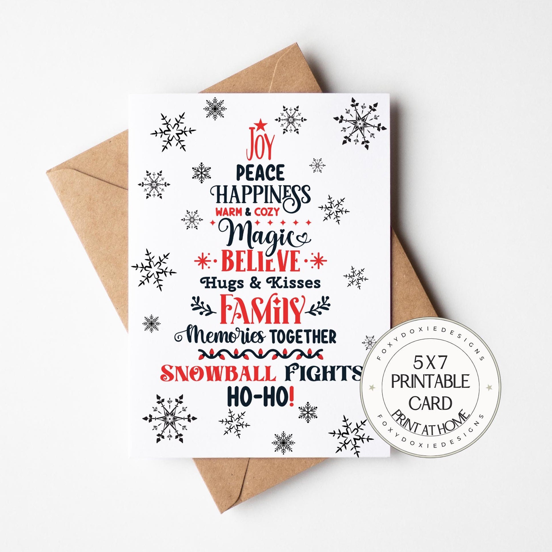 Printable Christmas Card Word Art Tree Merry Christmas Card - Etsy