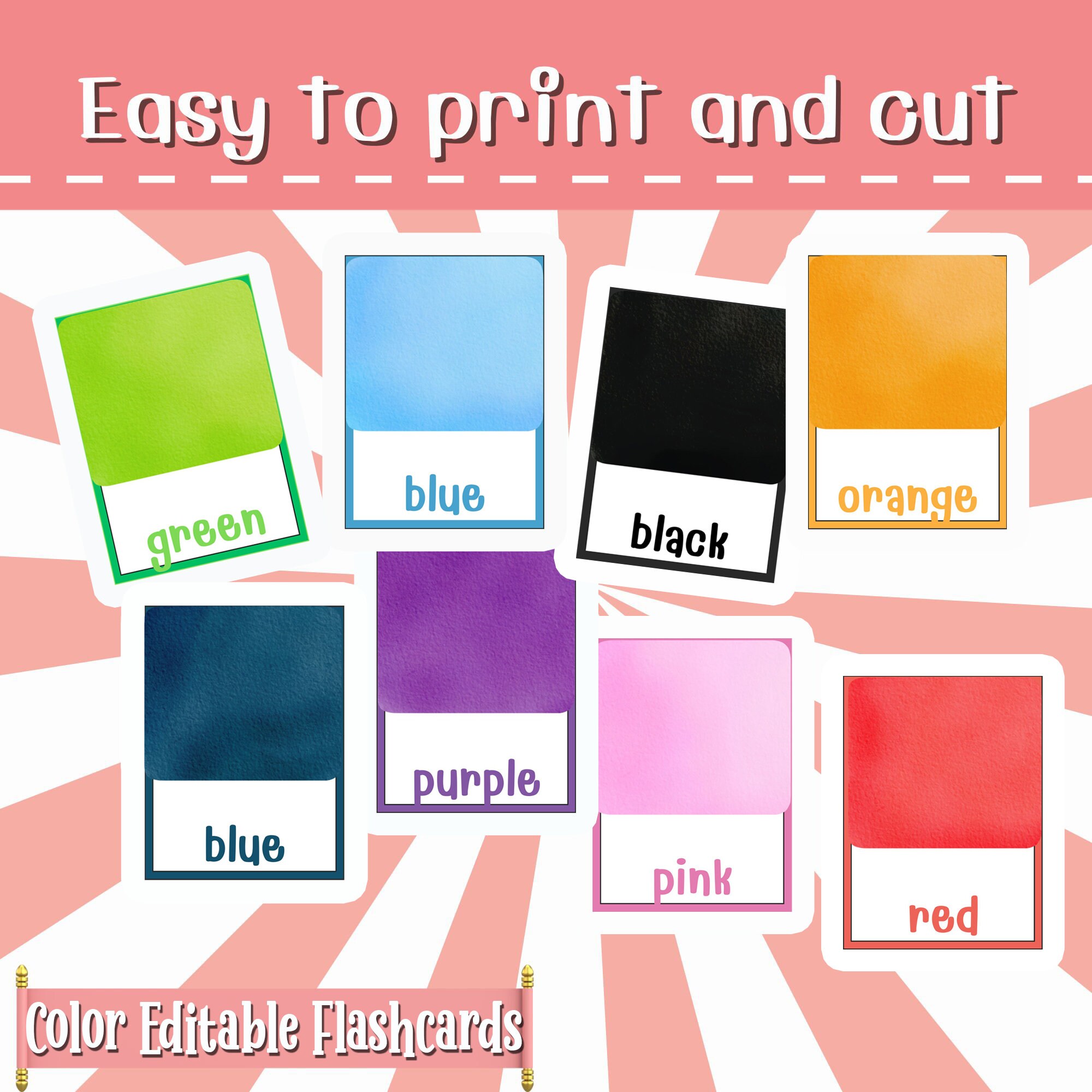 Color * 10 Editable Flashcards, Preschool Flash Cards for Kids, Colours ...