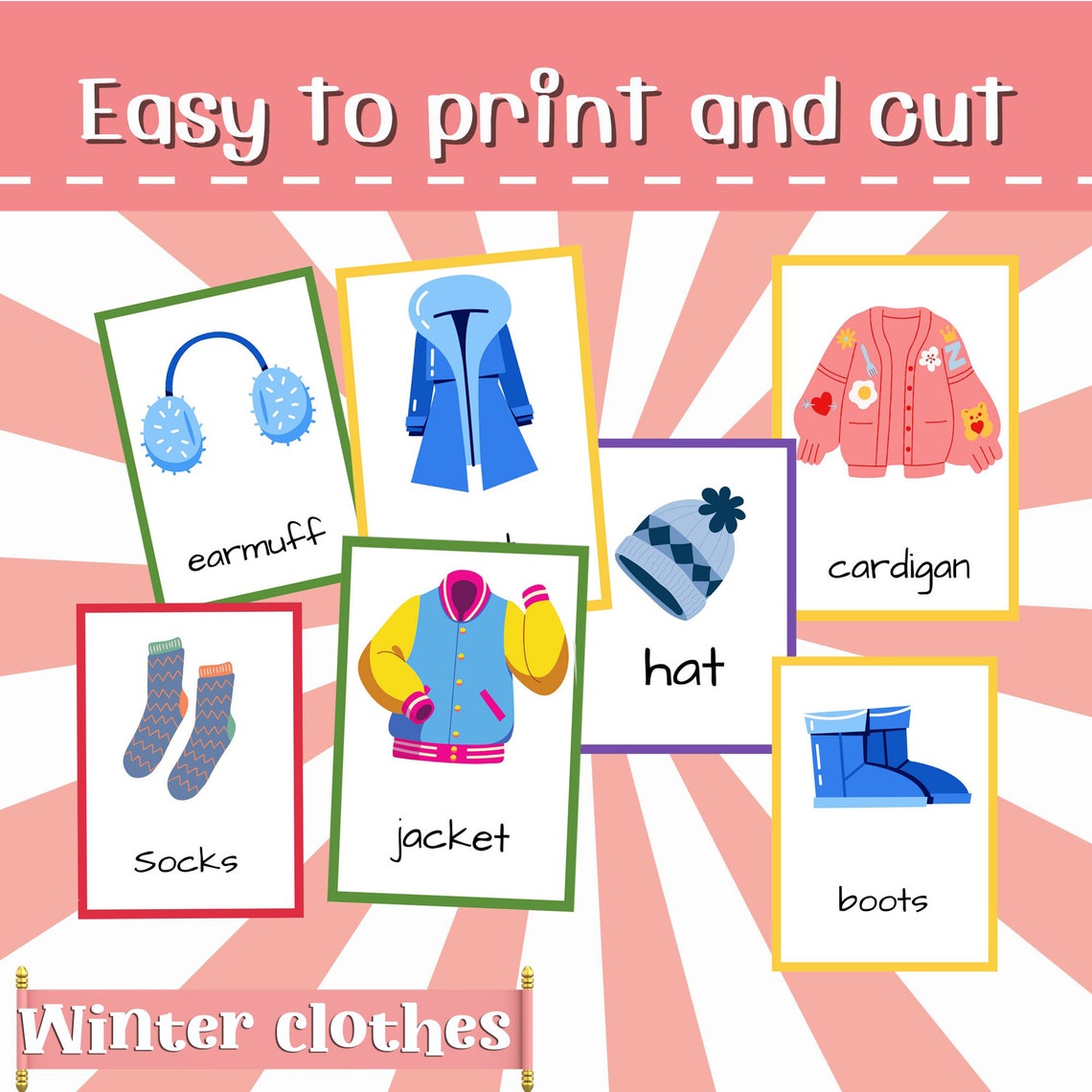 Winter Clothes Flashcards 10 Editable Montessori Cards Flash Cards ...