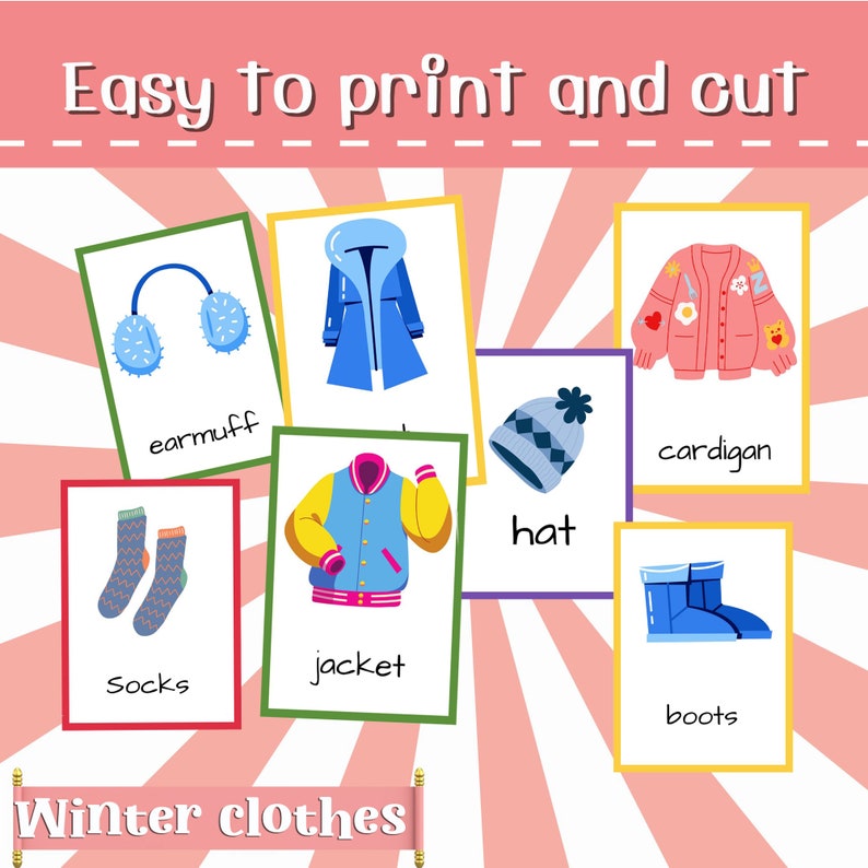 Winter Clothes Flashcards 10 Editable Montessori Cards Flash Cards ...