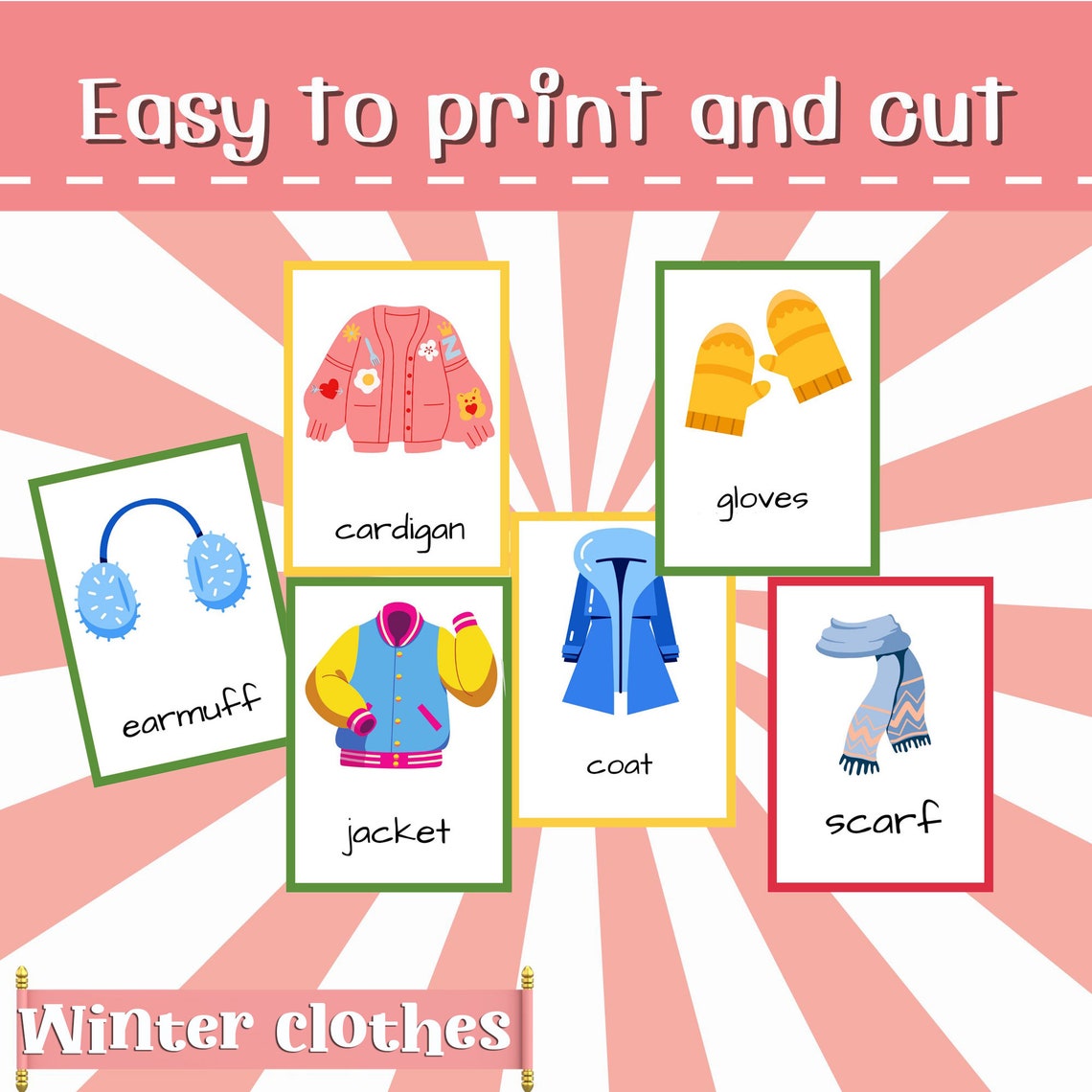 Winter Clothes Flashcards 10 Editable Montessori Cards Flash Cards ...