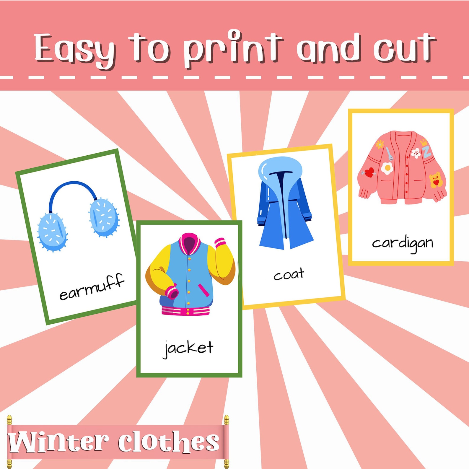 Winter Clothes Flashcards 10 Editable Montessori Cards Flash Cards ...