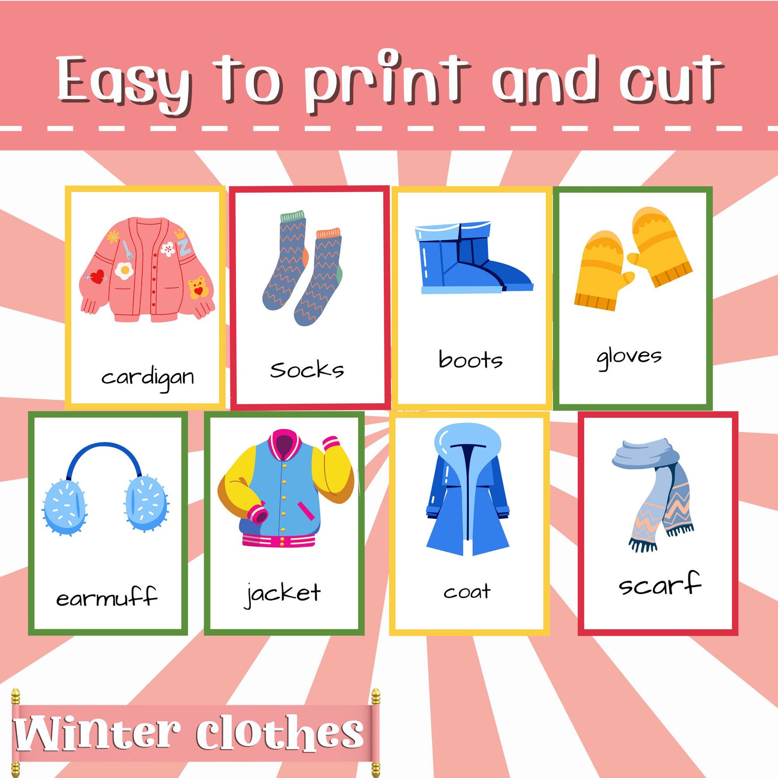 Winter Clothes Flashcards 10 Editable Montessori Cards Flash Cards ...