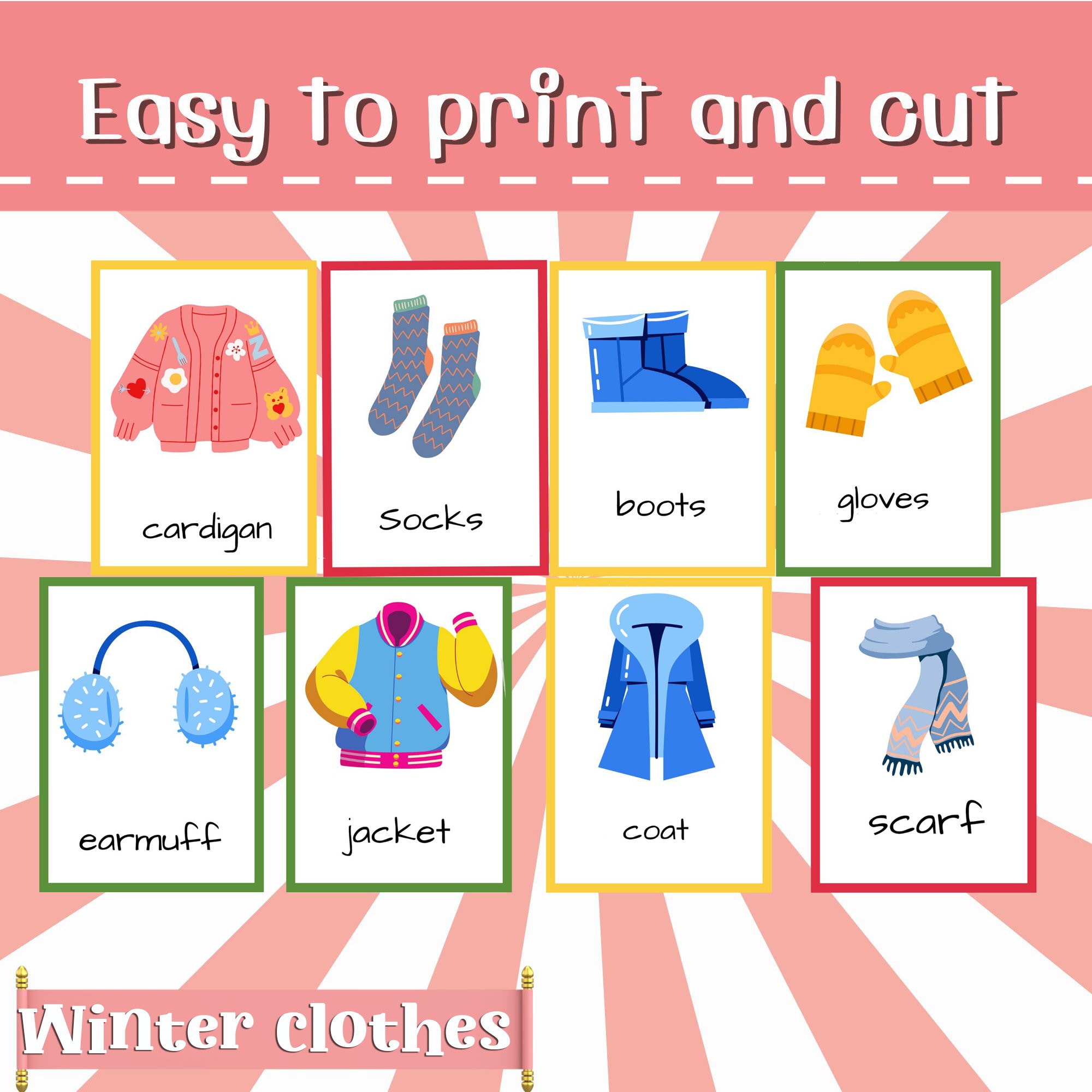 Winter Clothes Flashcards 10 Editable Montessori Cards Flash Cards ...