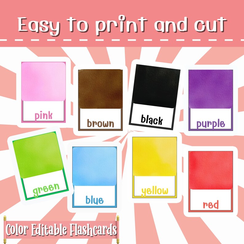 Color * 10 Editable Flashcards, Preschool Flash Cards for Kids, Colours ...
