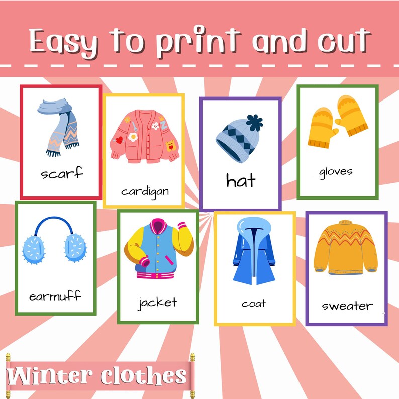 Winter Clothes Flashcards 10 Editable Montessori Cards Flash Cards ...