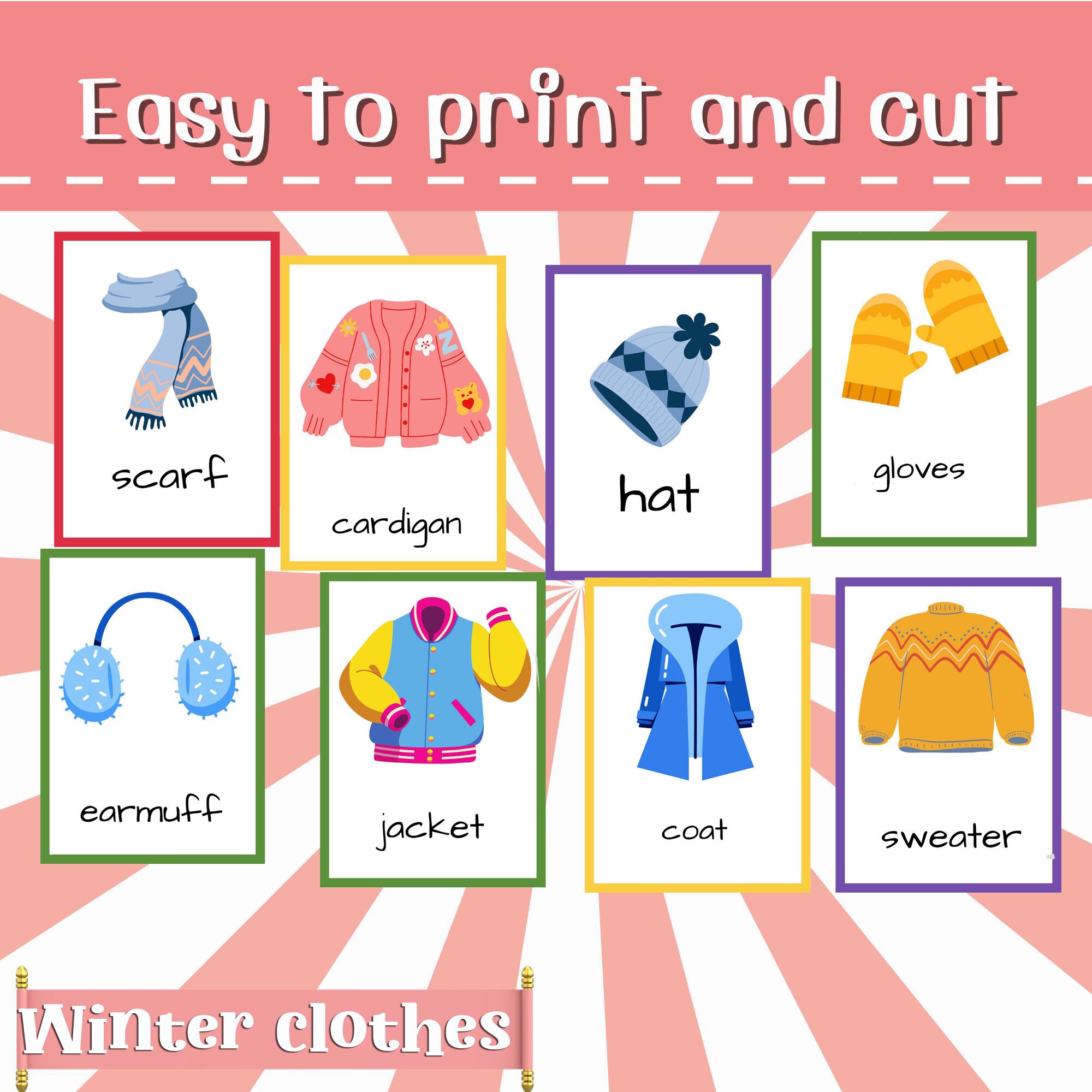 Winter Clothes Flashcards 10 Editable Montessori Cards Flash Cards ...
