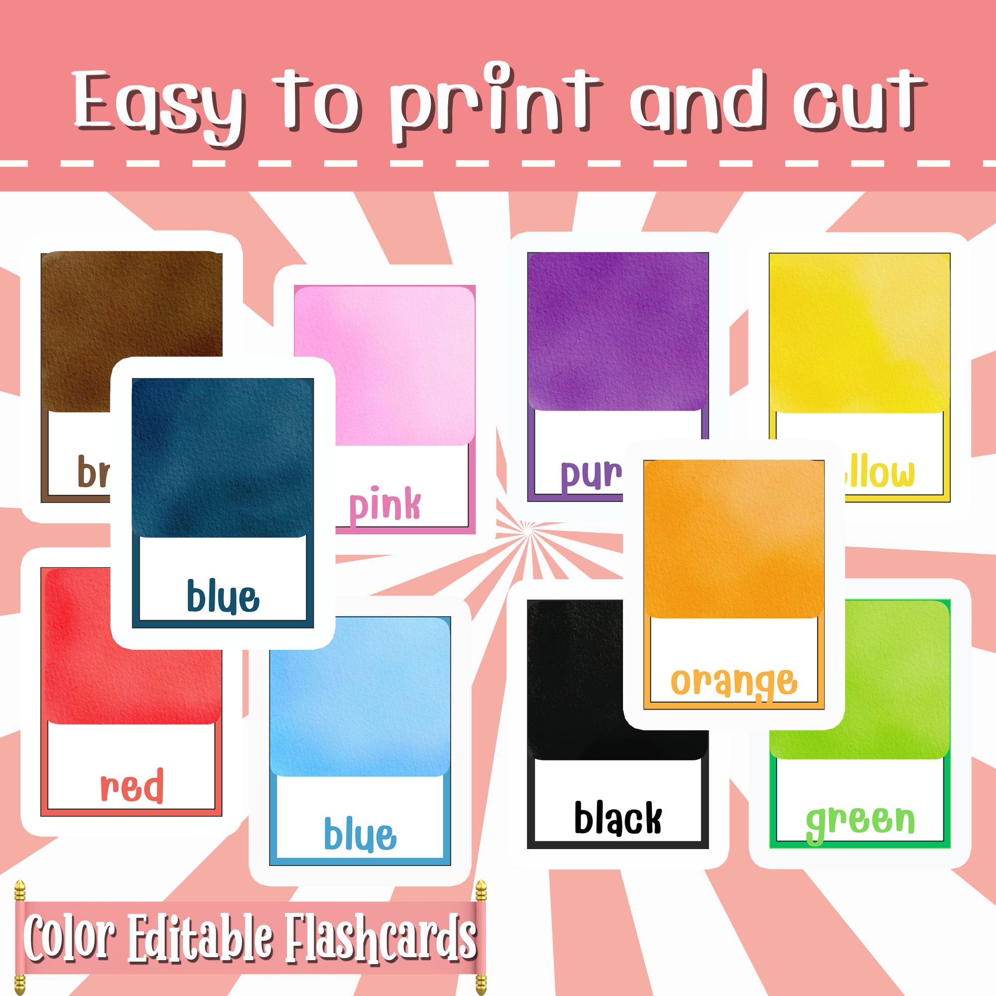 Color * 10 Editable Flashcards, Preschool Flash Cards for Kids, Colours ...