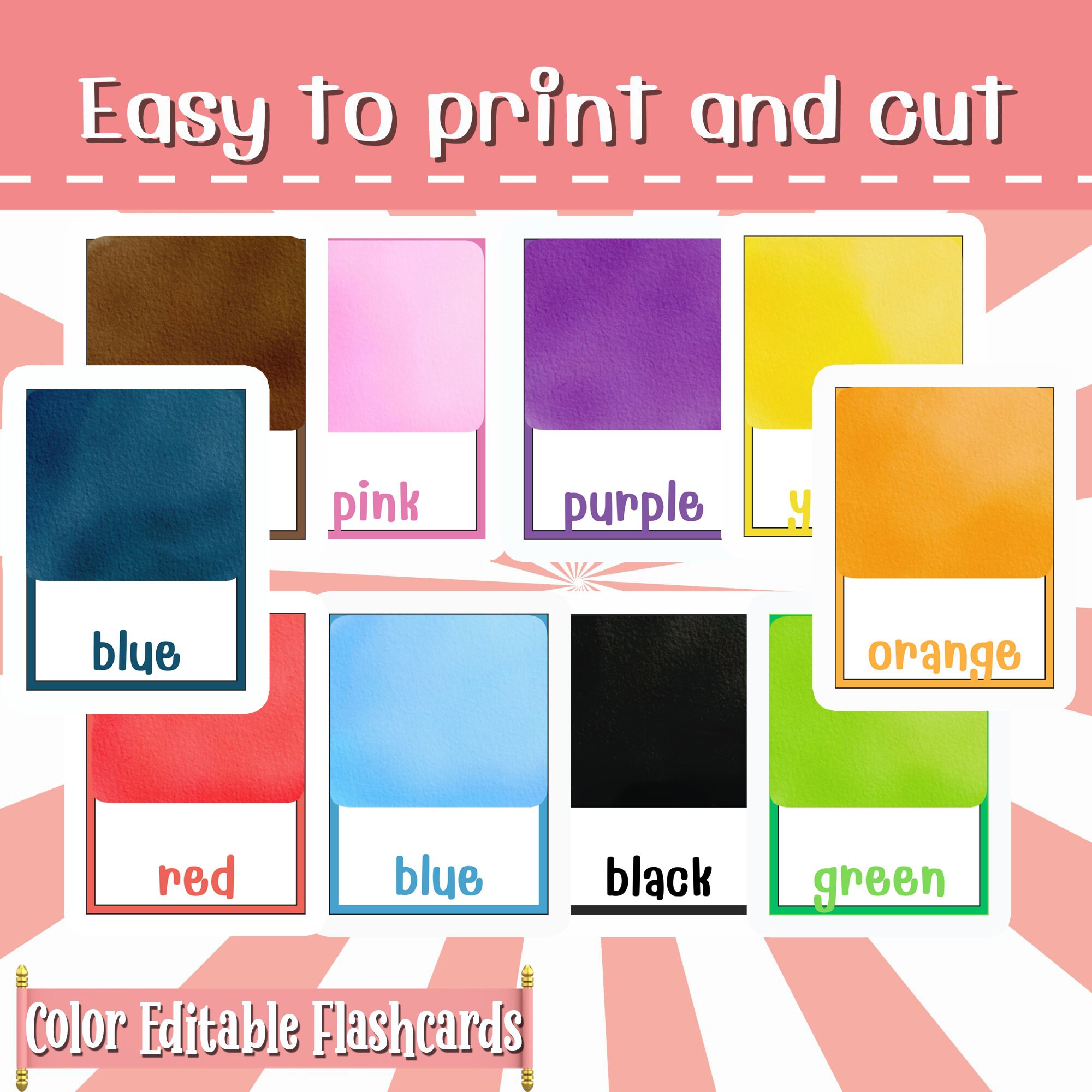 Color * 10 Editable Flashcards, Preschool Flash Cards for Kids, Colours ...