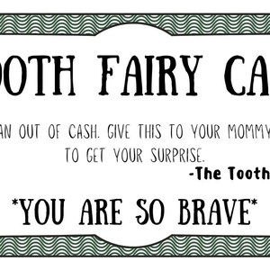 Tooth Fairy Cash Download Printable Tooth Fairy Gift Children Tooth ...