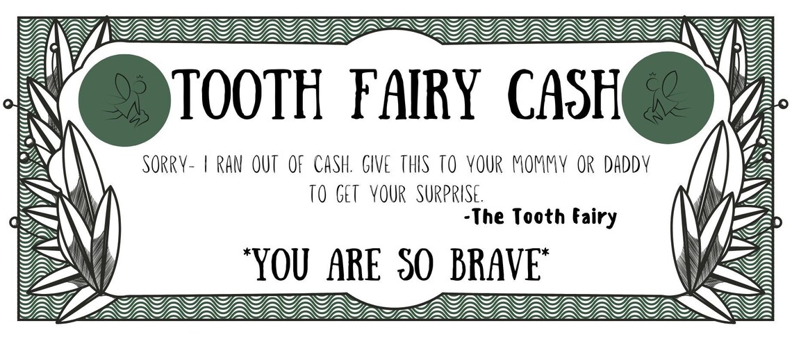 Tooth Fairy Cash Download Printable Tooth Fairy Gift Children Tooth ...