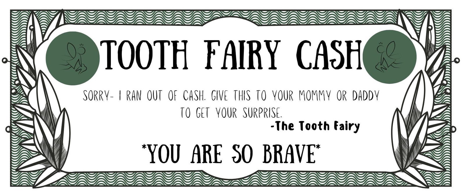 Tooth Fairy Cash Download Printable Tooth Fairy Gift Children Tooth ...