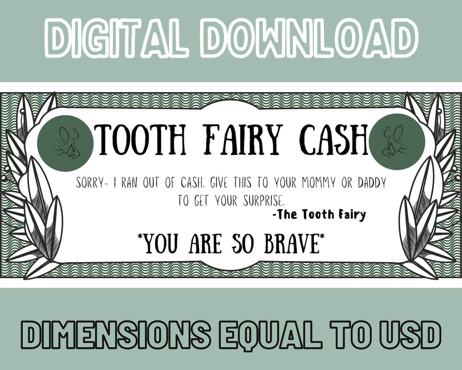 Tooth Fairy Cash Download Printable Tooth Fairy Gift Children Tooth ...