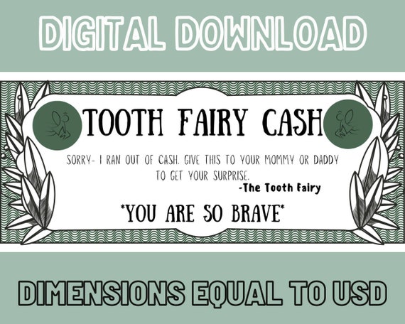 Tooth Fairy Cash Download Printable Tooth Fairy Gift Children - Etsy