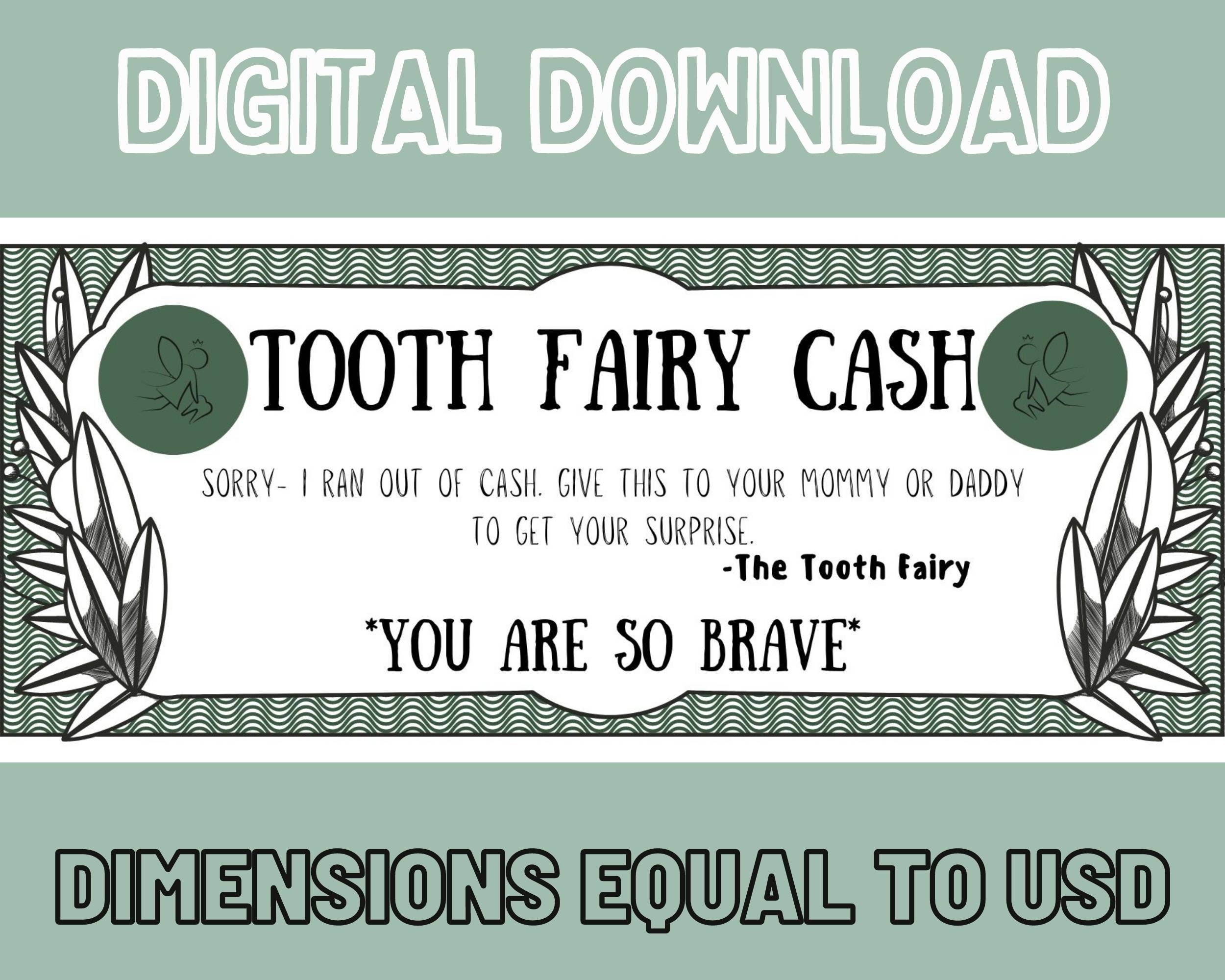 Tooth Fairy Cash Download Printable Tooth Fairy Gift Children Tooth ...