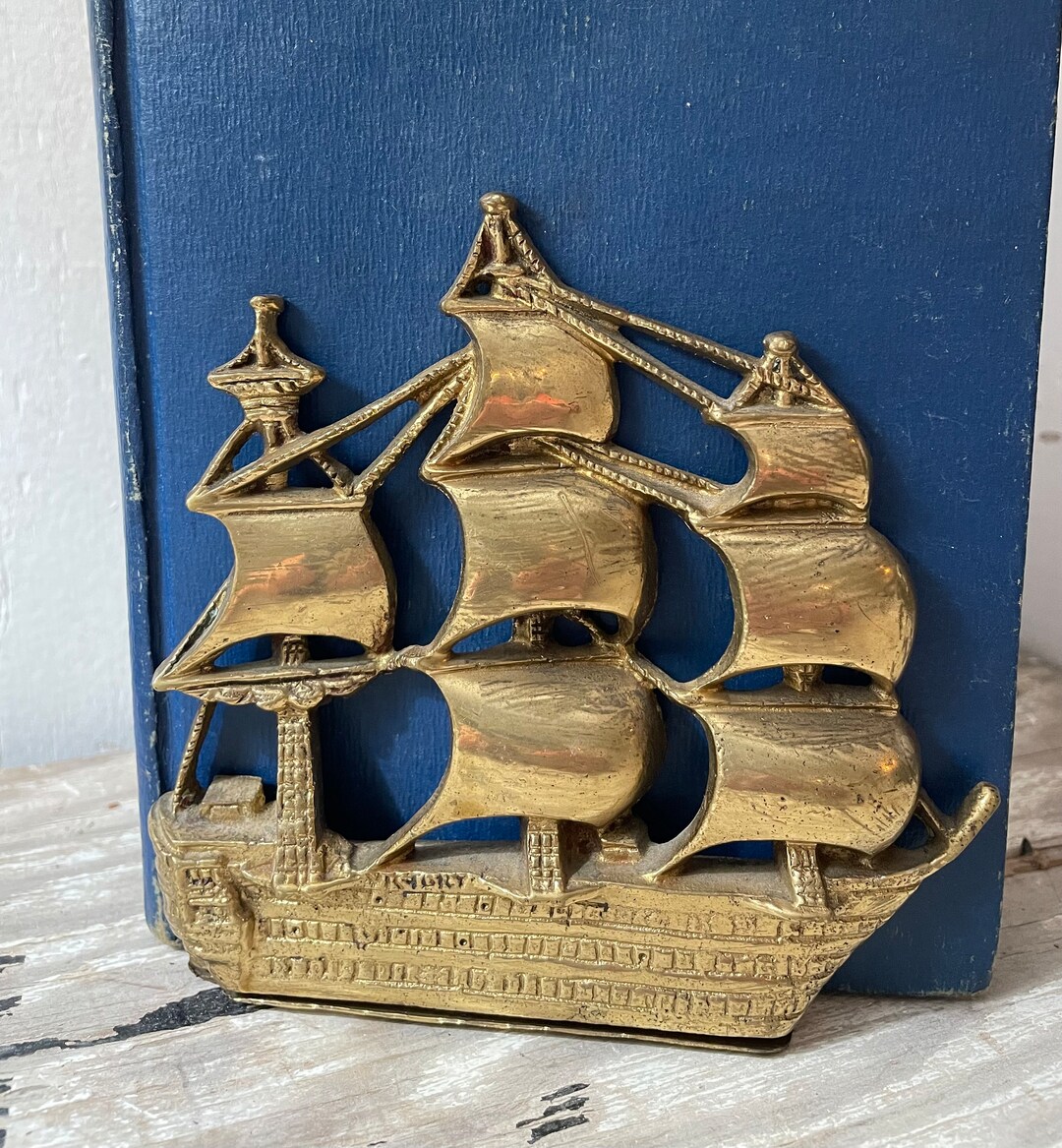 Vintage Brass Ship Book End - Solid Brass Nautical Book Support ...