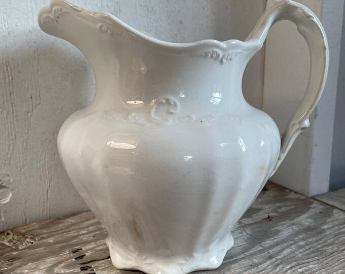 Vintage Large Ironstone Pitcher - Stamped KT&T - Staining - Embossed ...