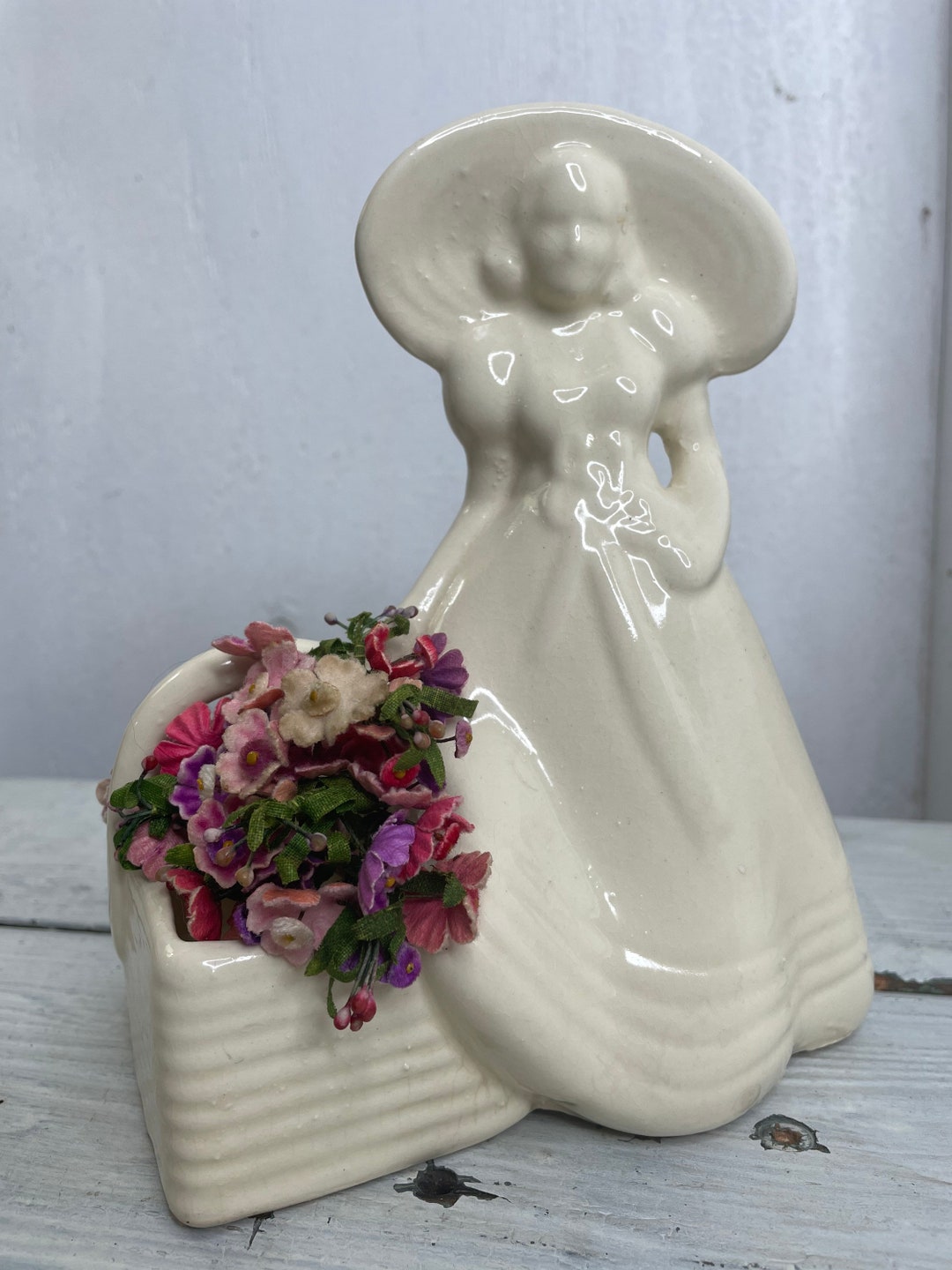 Vintage Cream Pottery Lady Planter Vintage Ceramic Floral Pot Easter ...