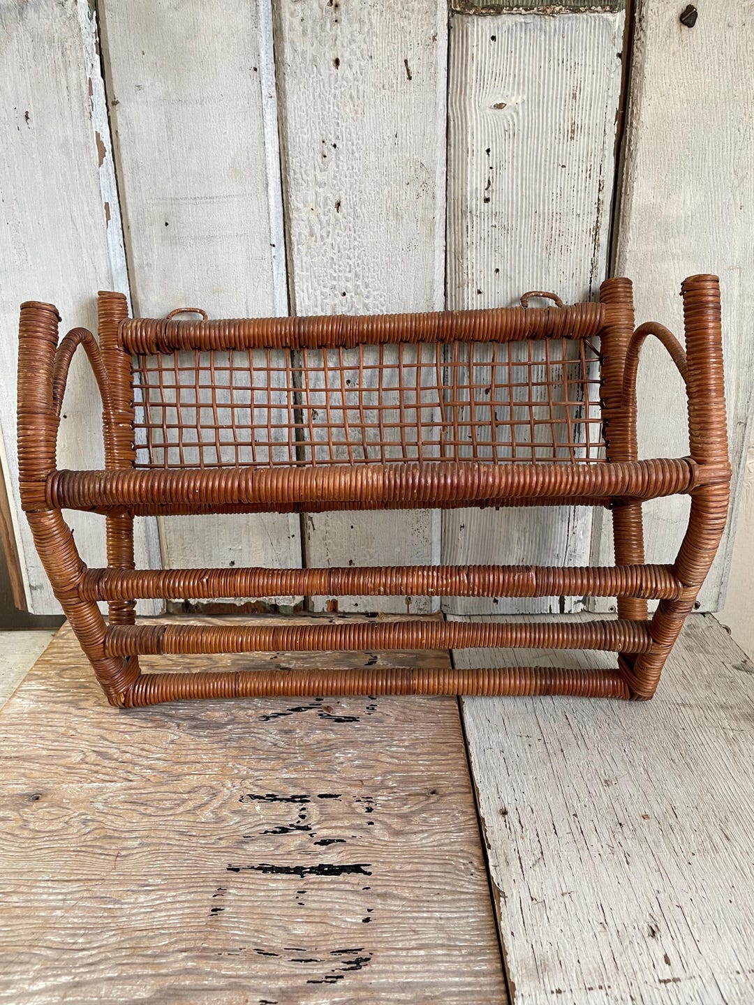 Vintage Wicker Shelf - Wall Shelf Rack - Old Brown Wicker - Boho Decor ...