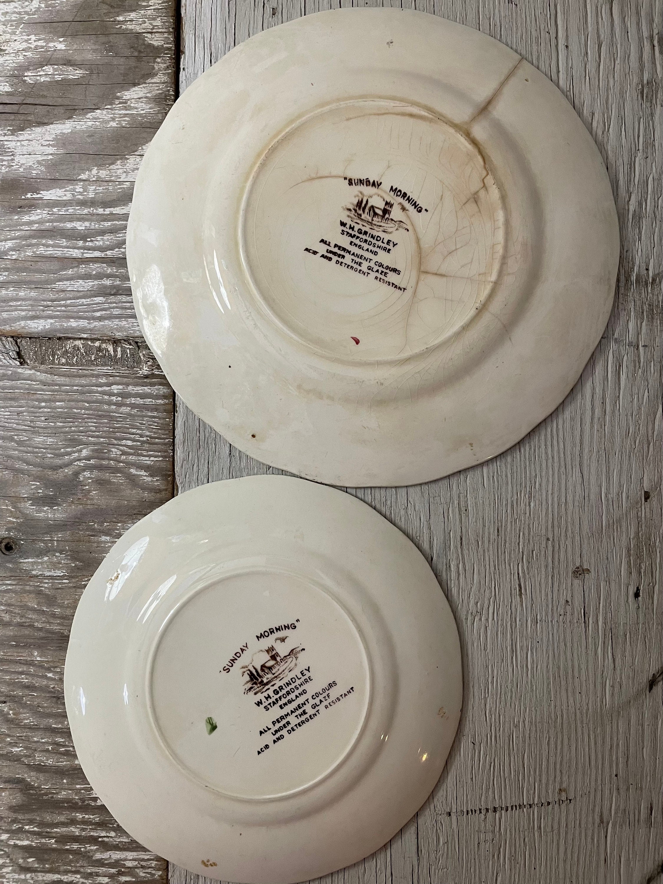 2 Vintage Brown Transferware Plates Old Plates With Staining - Etsy