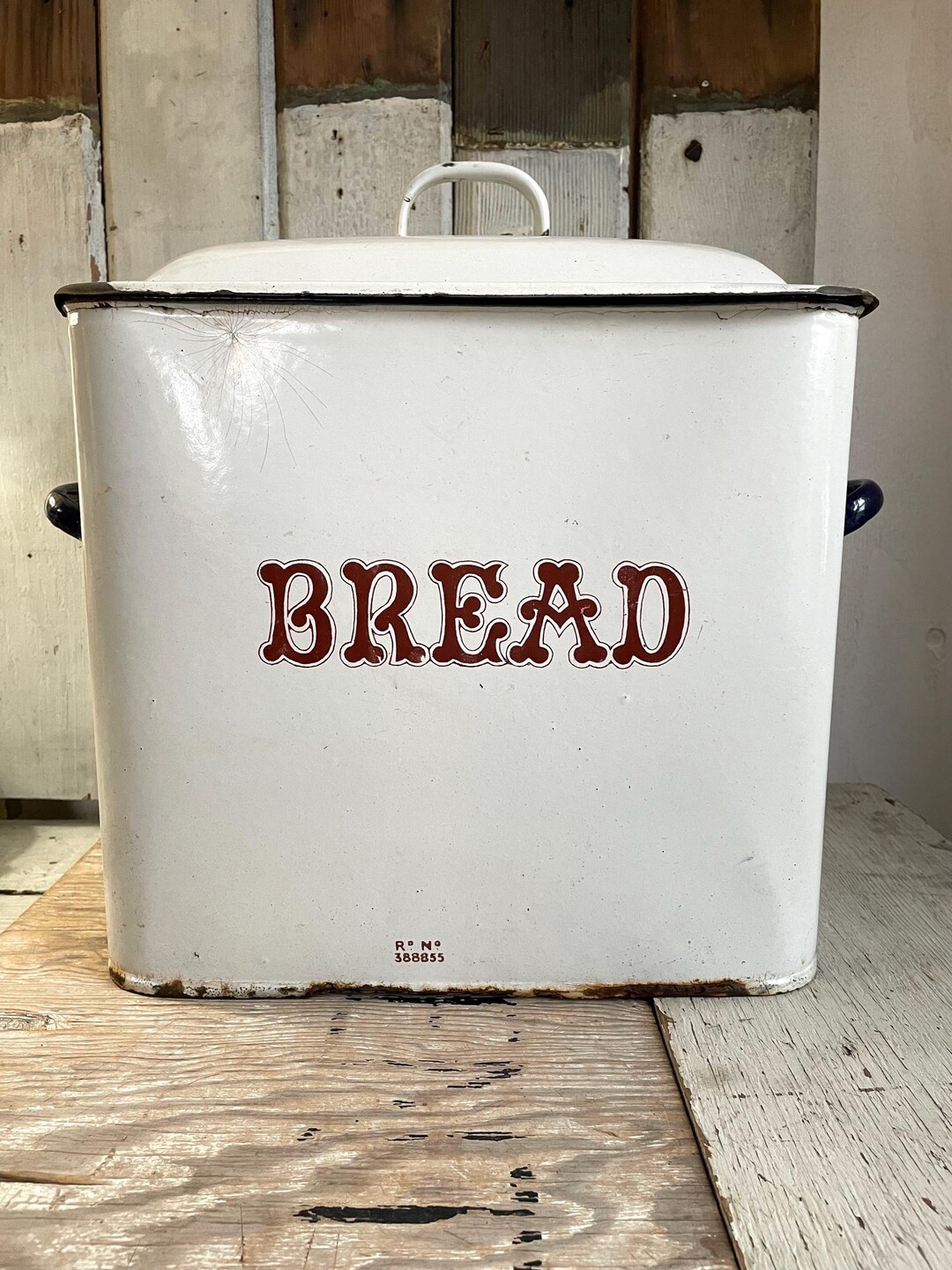 Antique Enamel Bread Box Large English Breadbox European Metal Box With ...