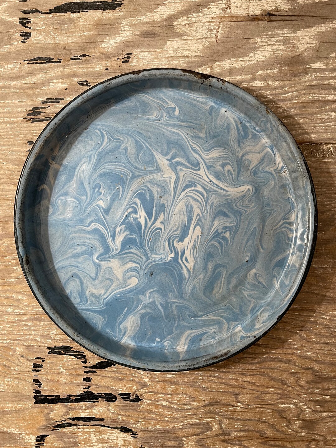 Vintage Enamel Blue and White Swirl Plate - Enamelware - Pie Dish - Etsy